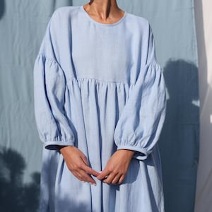 Oversized Linen Dropped Shoulder Dress in Sky Blue by Maninthestudio - Etsy