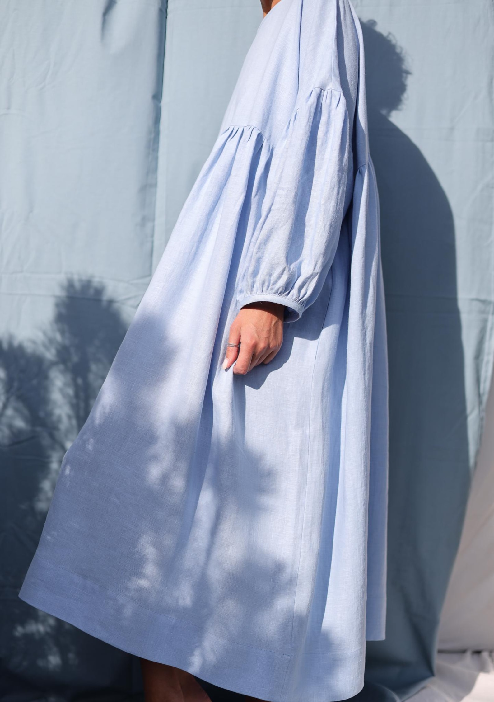 Oversized Linen Dropped Shoulder Dress in Sky Blue by Maninthestudio - Etsy