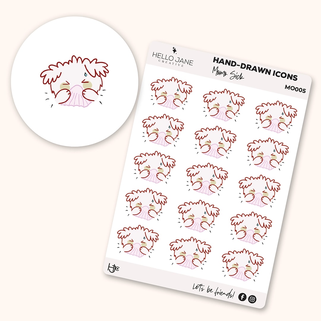 MOMO Character Sick Kawaii Puppy Icon Planner Stickers Functional Hand ...