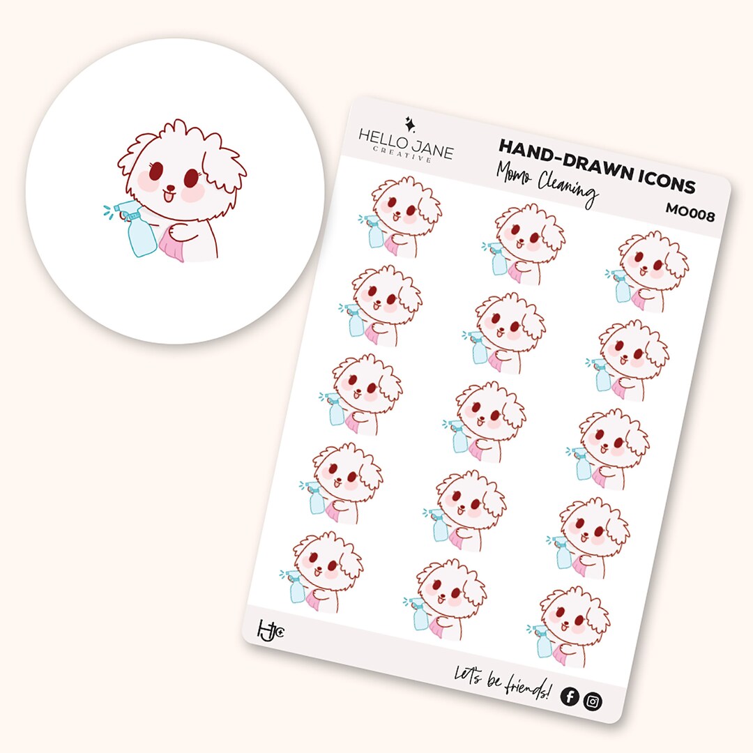MOMO Character Cleaning Kawaii Puppy Icon Planner Stickers Functional ...