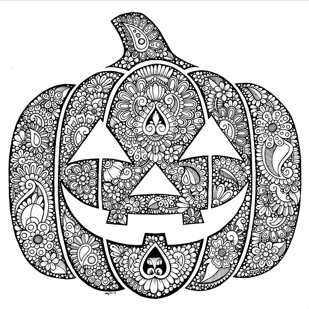 Hand-drawn Zentangle Jack-o-lantern Coloring Page - Digital Download - Etsy