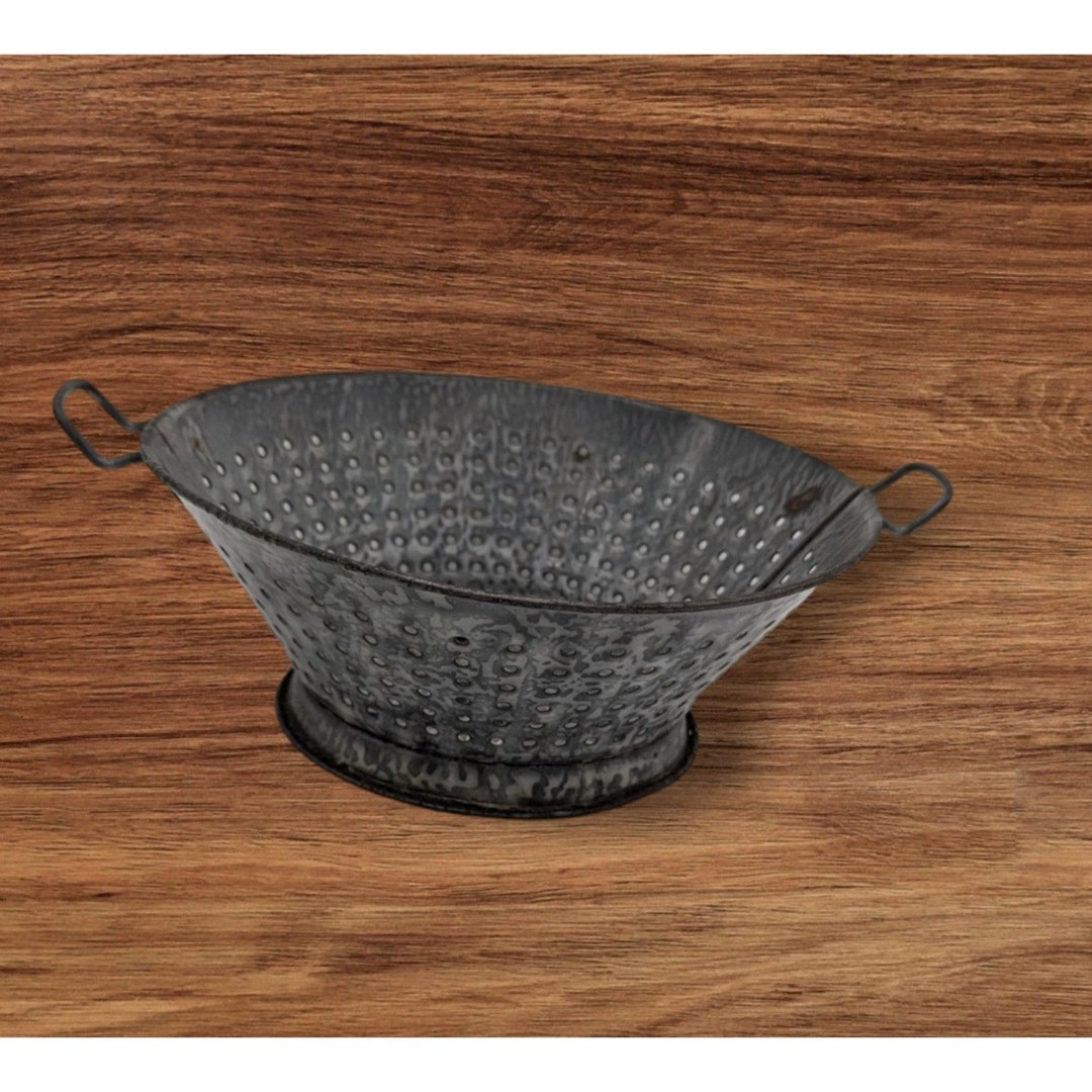Vintage Gray Graniteware Footed Colander Strainer Handles Enamelware 10 ...