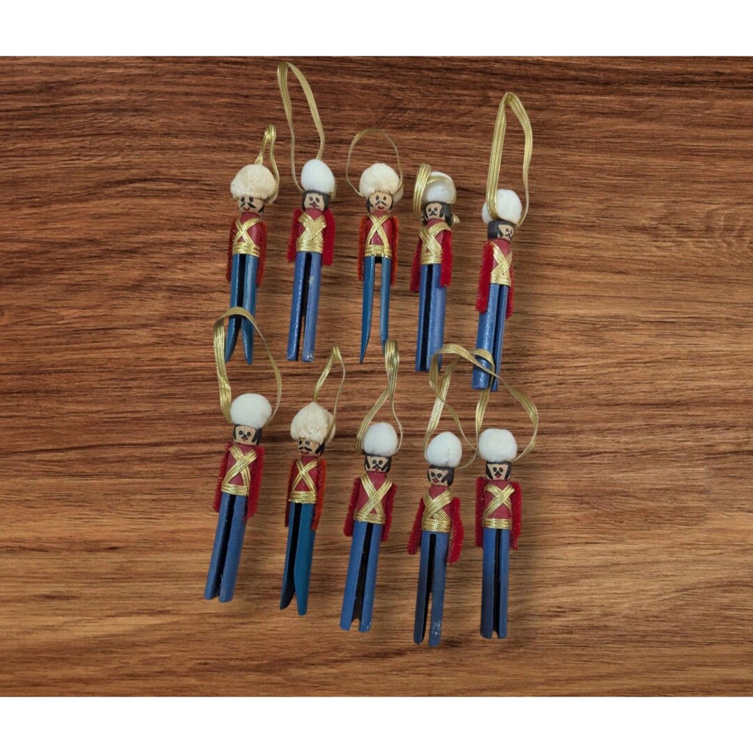 Set of 10 Handmade Nutcracker Soldier Clothespin Ornaments With Gold ...
