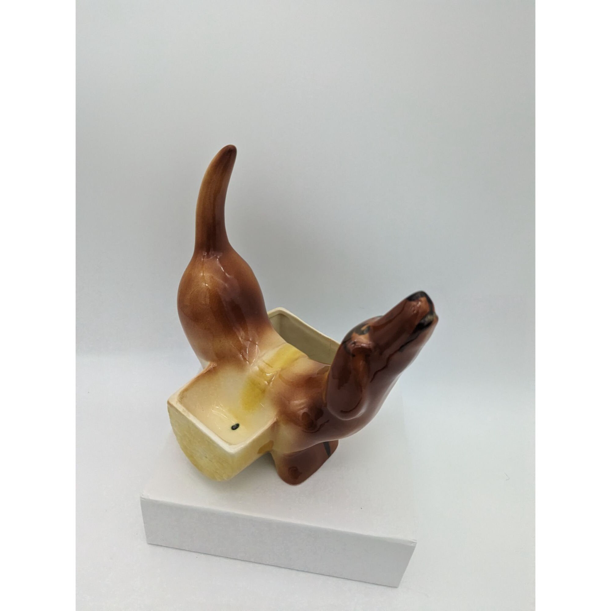 Vintage Rover Hirsch Weiner Dog DACHSHUND Pottery Bird Feeder Dish ...