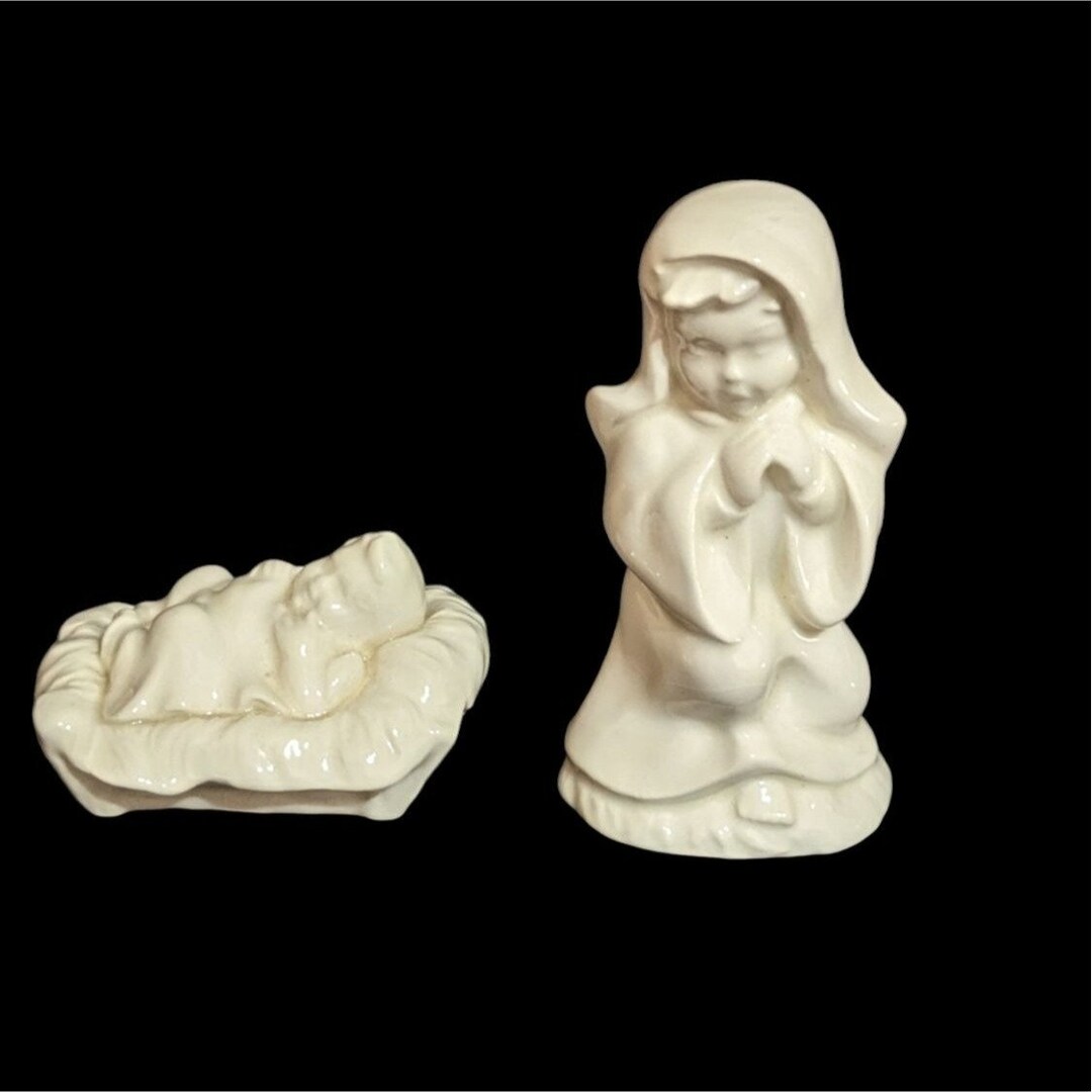 Christmas Nativity Mary and Baby Jesus White Glazed Ceramic Porcelain ...