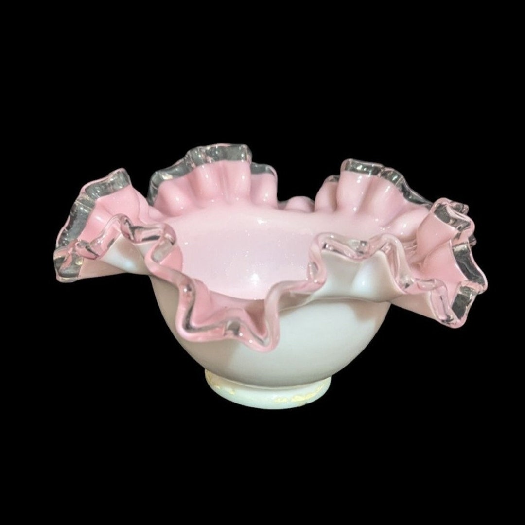 Vintage Fenton Pink Crest Pink Crimped Ruffled Edge Bowl Candy Dish ...