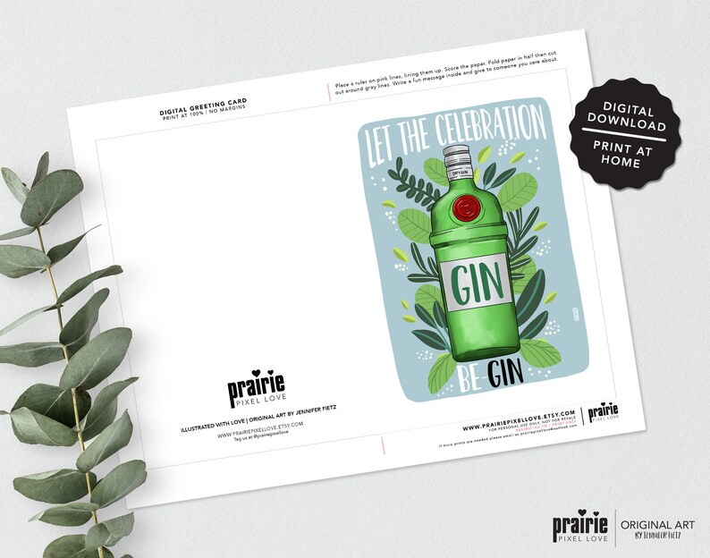 Gin Birthday Card, Printable Card, Downloadable Card, Digital Download ...