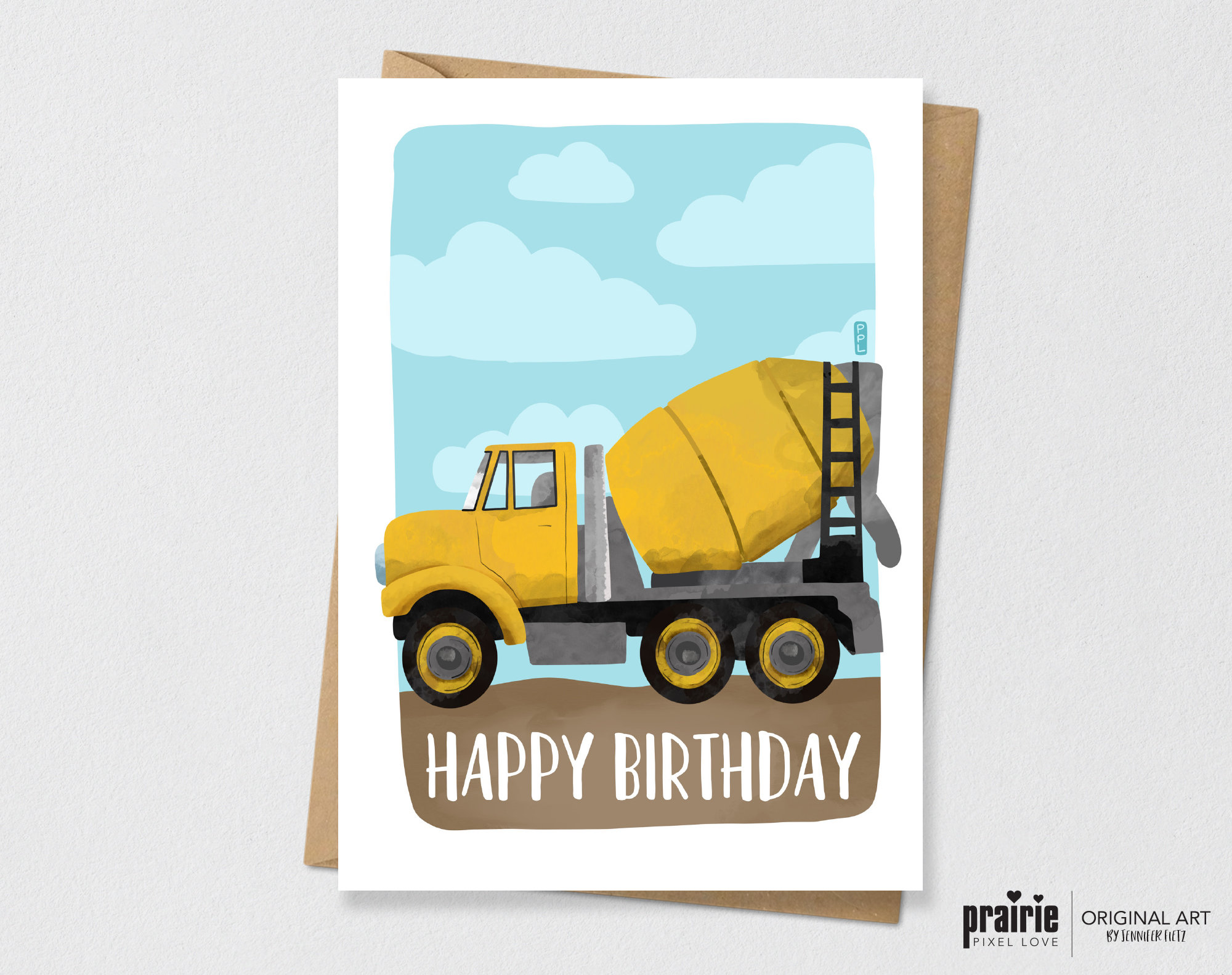 Printed Cement Truck Card, Cement Truck Birthday Card, Construction ...