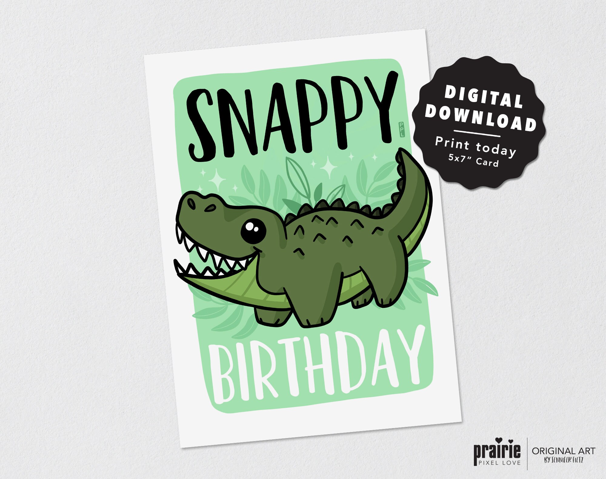 Alligator Birthday Card, Printable Card, Downloadable Card, Digital ...