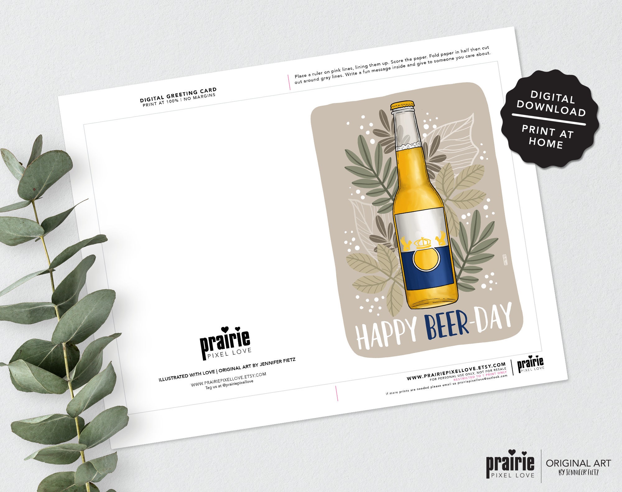 Beer Birthday Card Printable Card Downloadable Card Digital - Etsy
