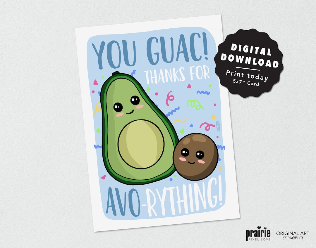 Avocado Thank You Card: 'you Guac' Pun - 5x7 (digital Download) - Etsy