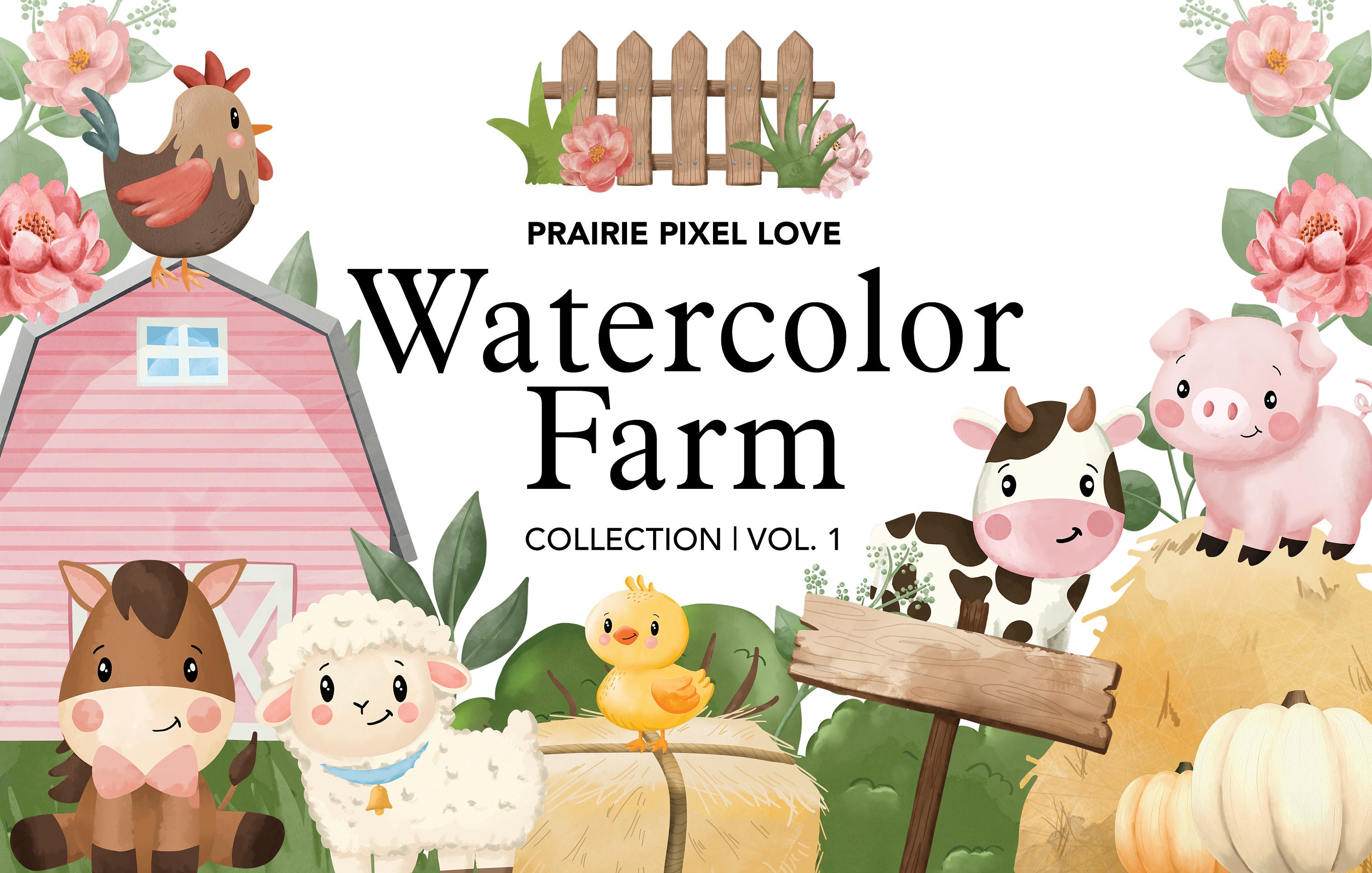 Pink Farm Clipart, Pink Farm, Farm Animals Clipart, Baby Farm Animals ...