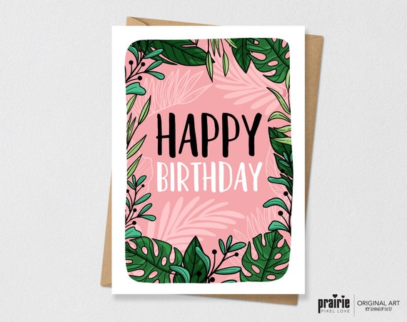Tropical Happy Birthday Card Plant Birthday Card Tropical - Etsy