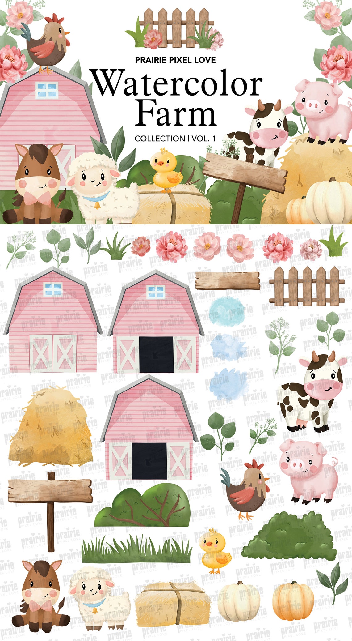 Pink Farm Clipart, Pink Farm, Farm Animals Clipart, Baby Farm Animals ...