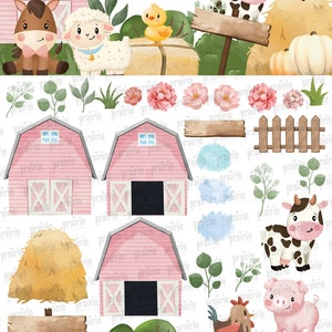 Pink Farm Clipart, Pink Farm, Farm Animals Clipart, Baby Farm Animals ...