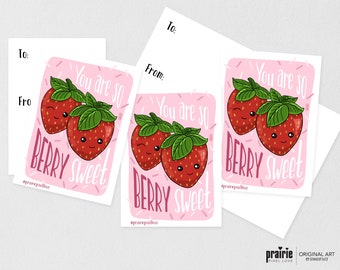 Strawberry Valentine's Day Cards Printable Boho Berry Daisy Kids ...