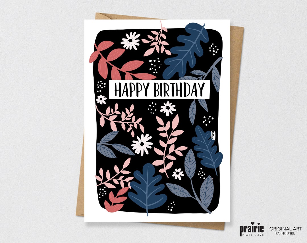 Printed Birthday Card, Birthday Card, Floral Birthday Card, Birthday ...