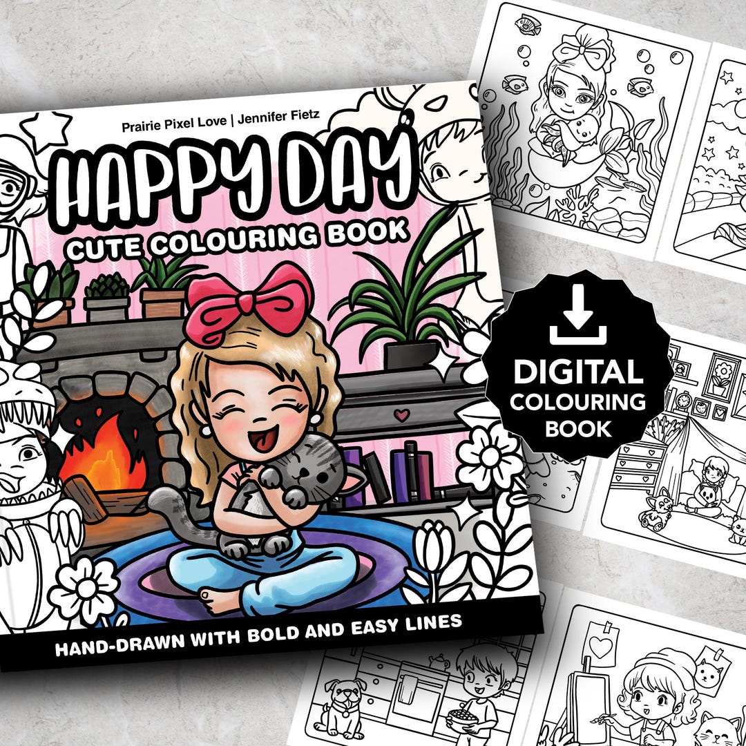 Happy Day Cute Colouring Book, Adult Colouring Book, Colouring Book ...