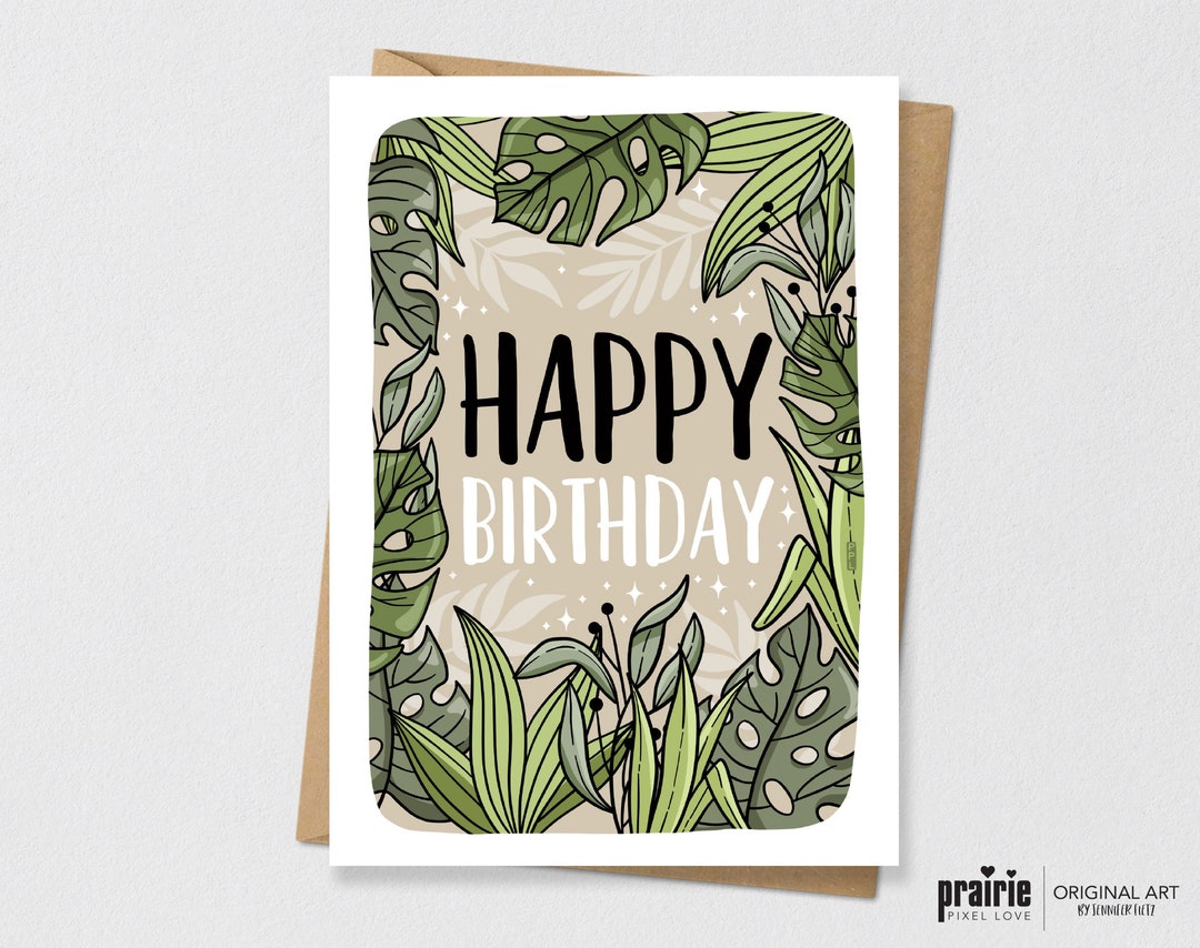 Tropical Happy Birthday Card, Plant Birthday Card, Tropical Greeting ...