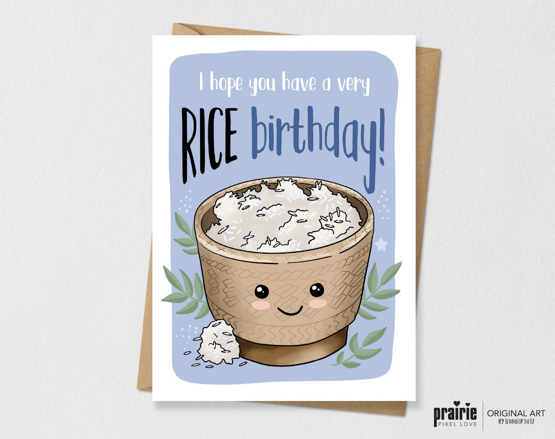 Printed Sticky Rice Card Rice Birthday Card Asian Food - Etsy