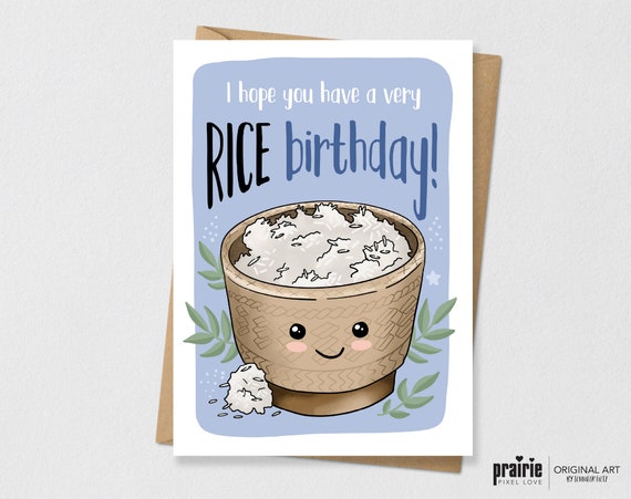 Printed Sticky Rice Card Rice Birthday Card Asian Food | Etsy