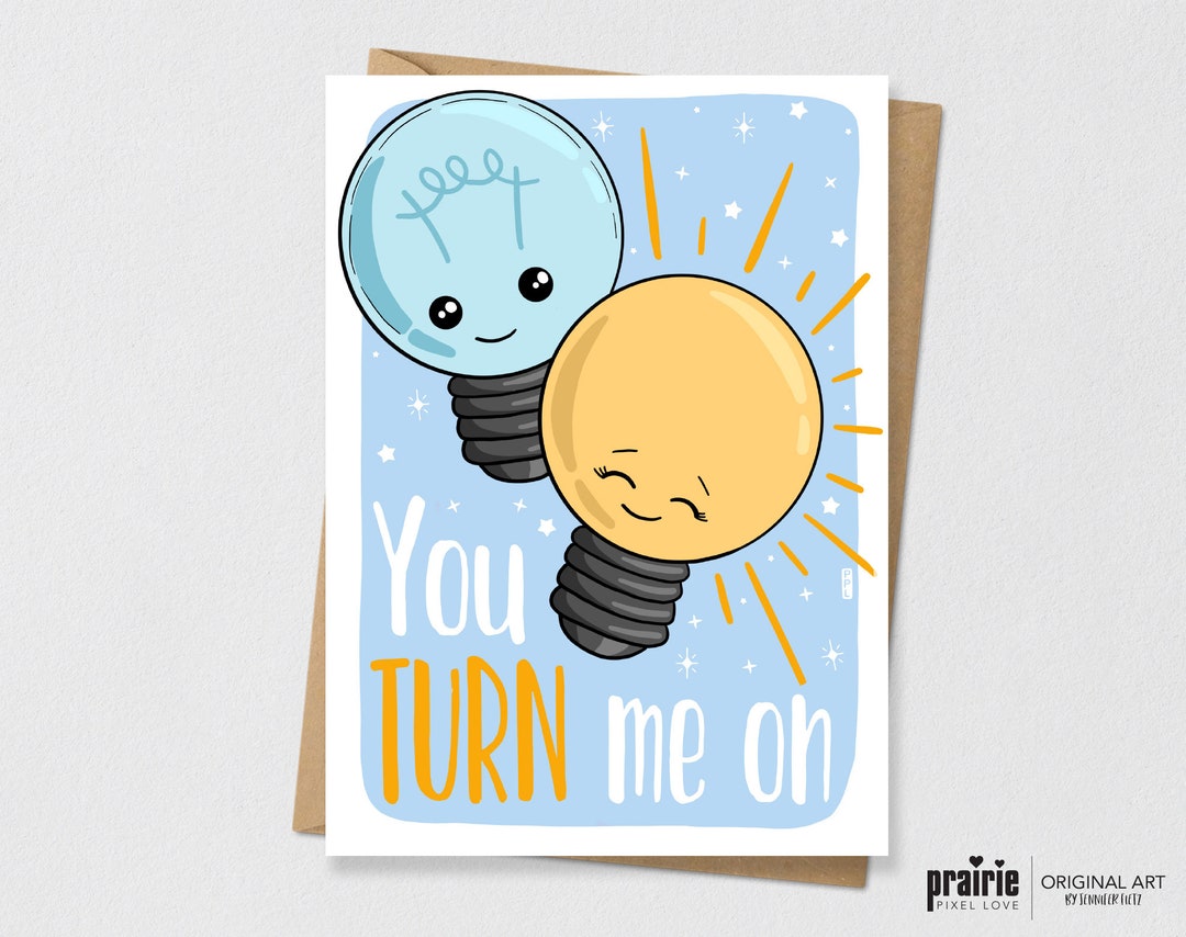 Light Bulb Pun Card, Turn Me On, Light Card, Birthday Card, Boyfriend ...