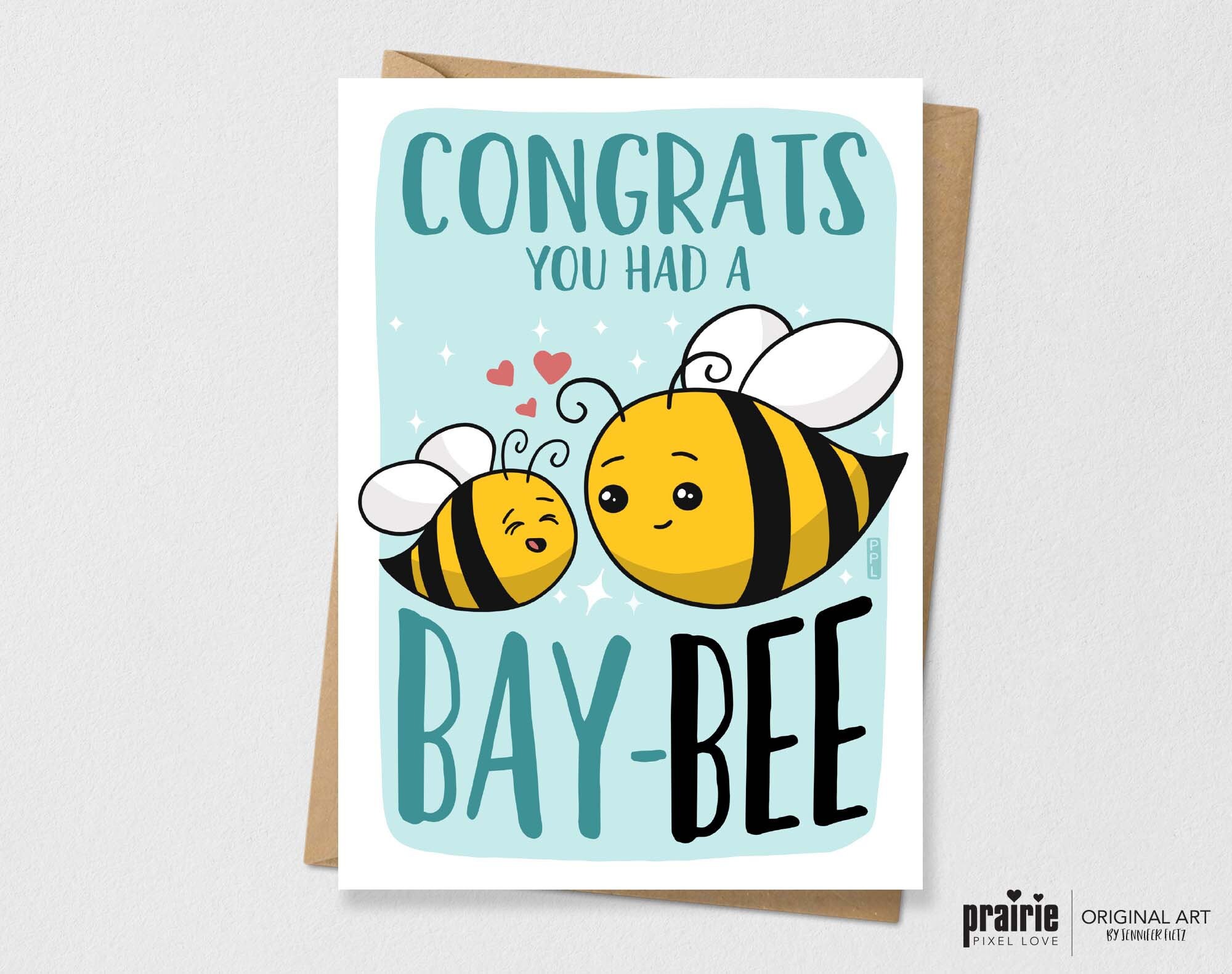 Bee Baby Shower Card, Bee Card, Bee Card, Funny Baby Shower, Bay-bee ...