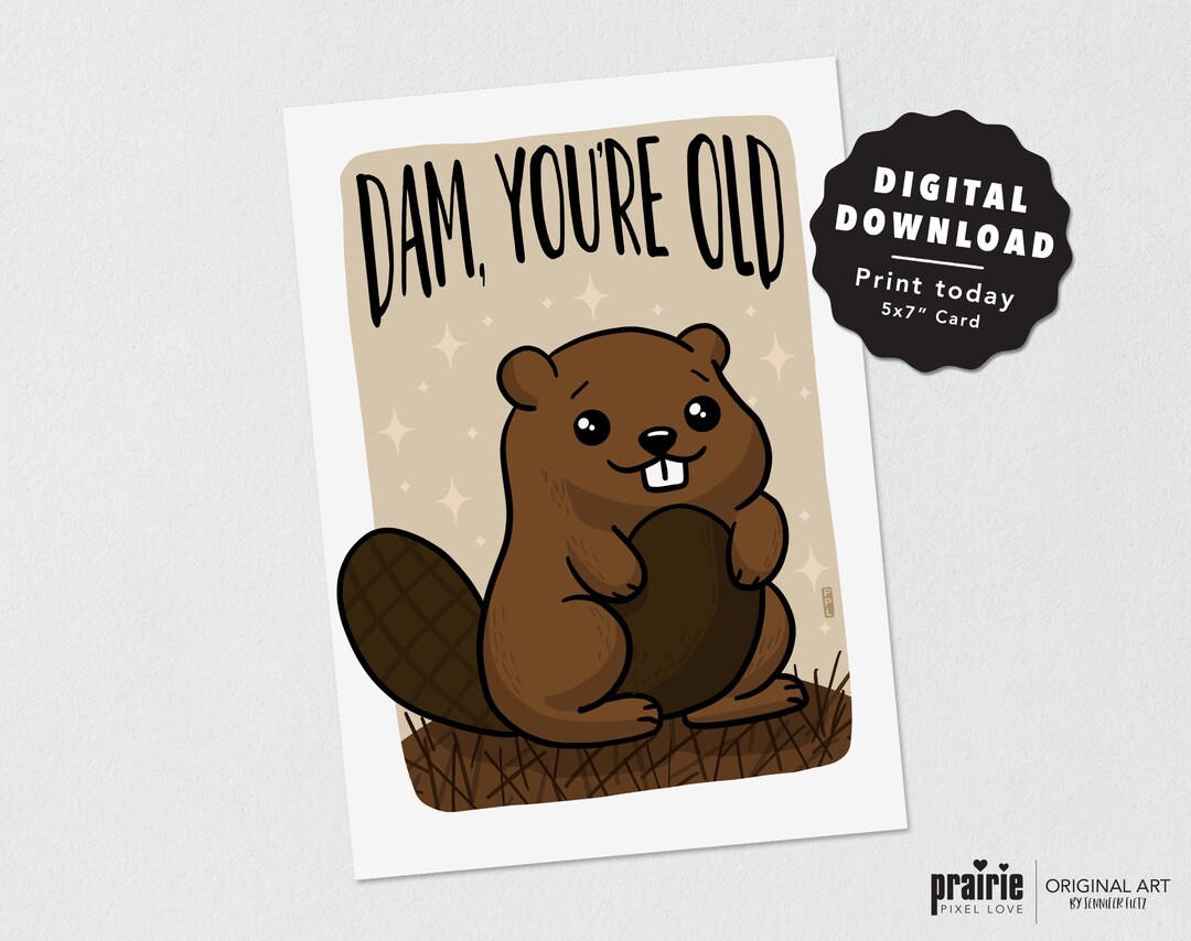 Beaver Birthday Card, Printable Card, Downloadable Card, Digital ...