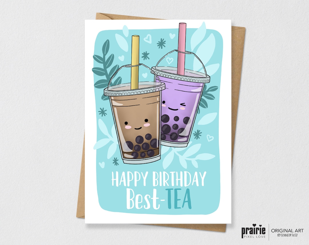 Printed Bubble Tea Card, Bubble Tea Birthday Card, Bubble Tea, Birthday ...