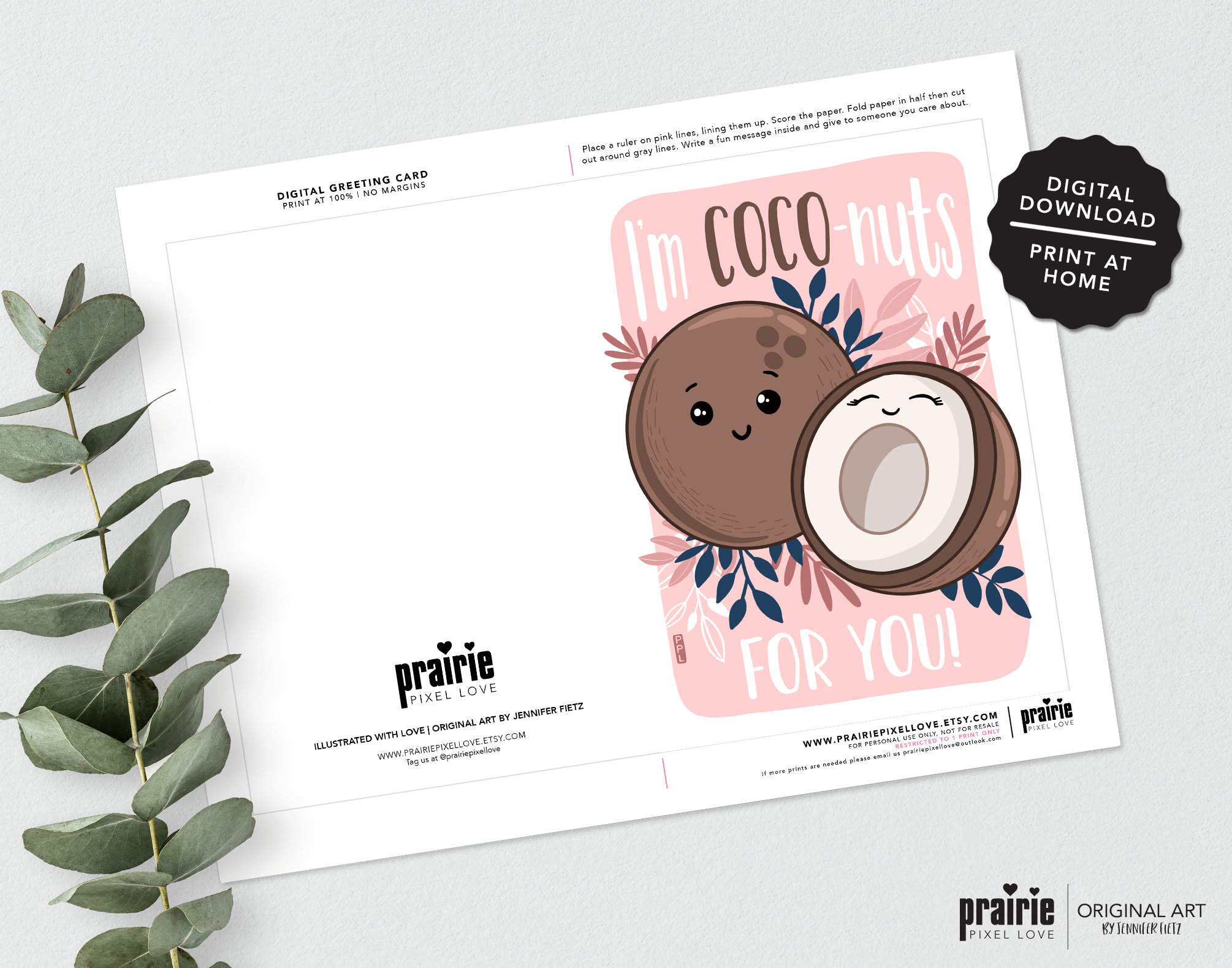 Coconut Card, Coconut Birthday Card, Coconut for You Card, Tropical ...