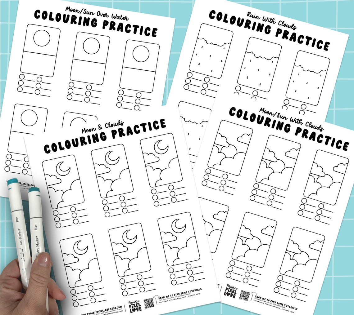 Colouring Sky & Clouds Texture Template: Printable Practice Page (PDF ...