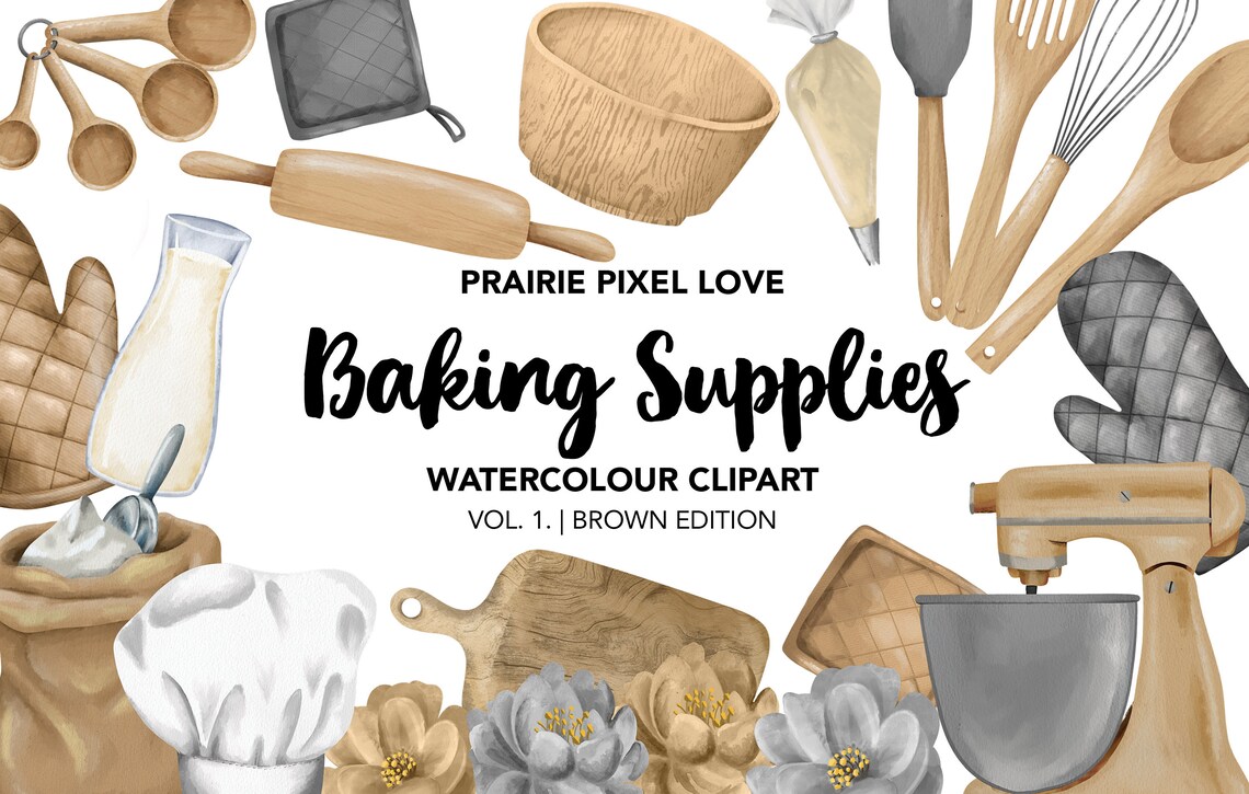 Neutral Baking Clipart, Watercolor Baking Clipart, Baking, Home Bakery ...