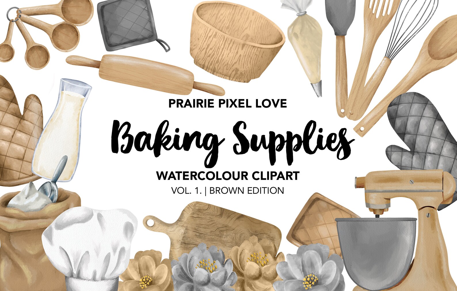 Neutral Baking Clipart, Watercolor Baking Clipart, Baking, Home Bakery ...
