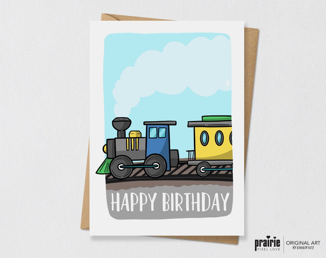 Printed Train Birthday Card, Train Birthday Card, Train Card, Birthday ...