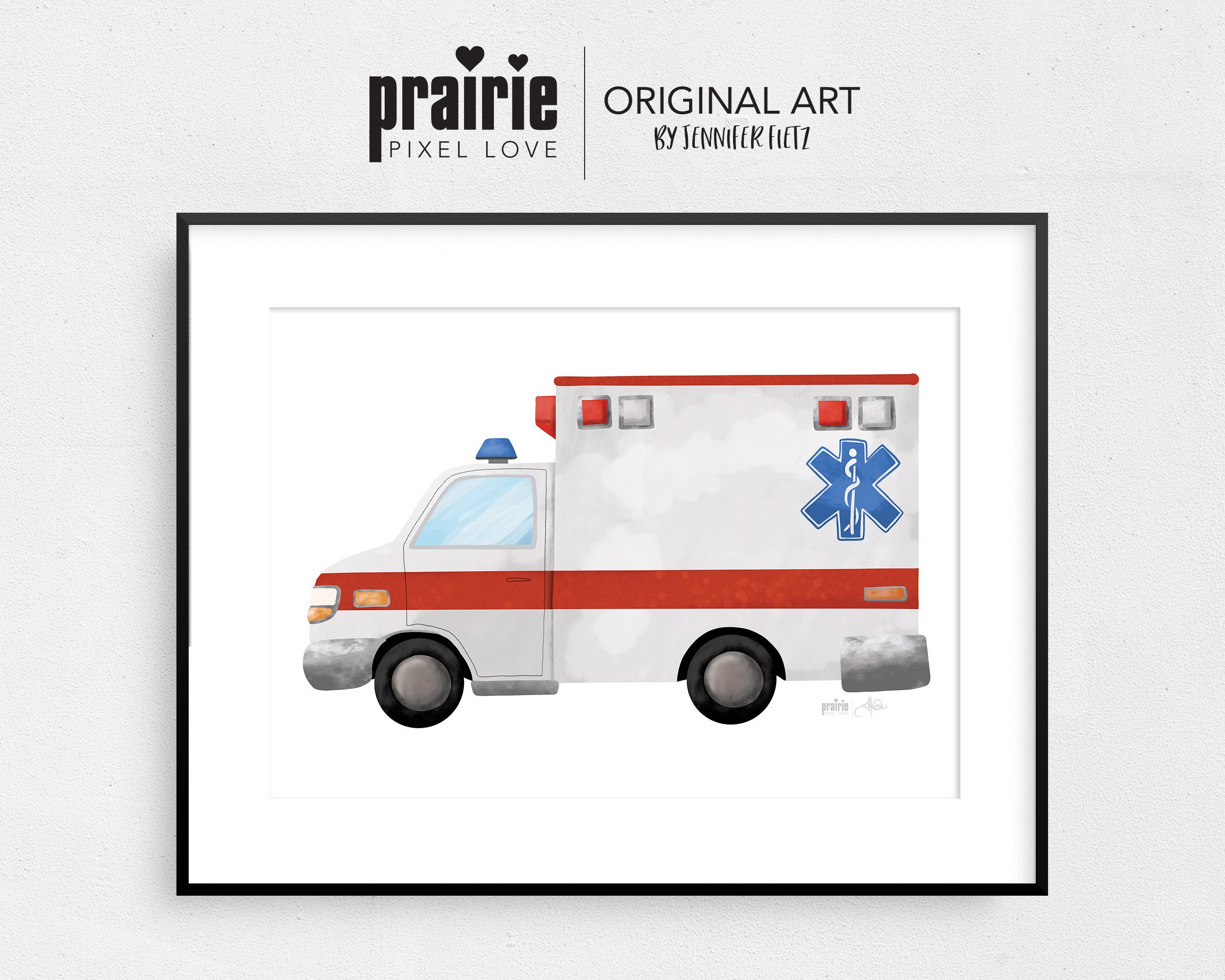 Ambulance Print, Ambulance Poster Art Print, Nursery Art, Rescue Trucks ...
