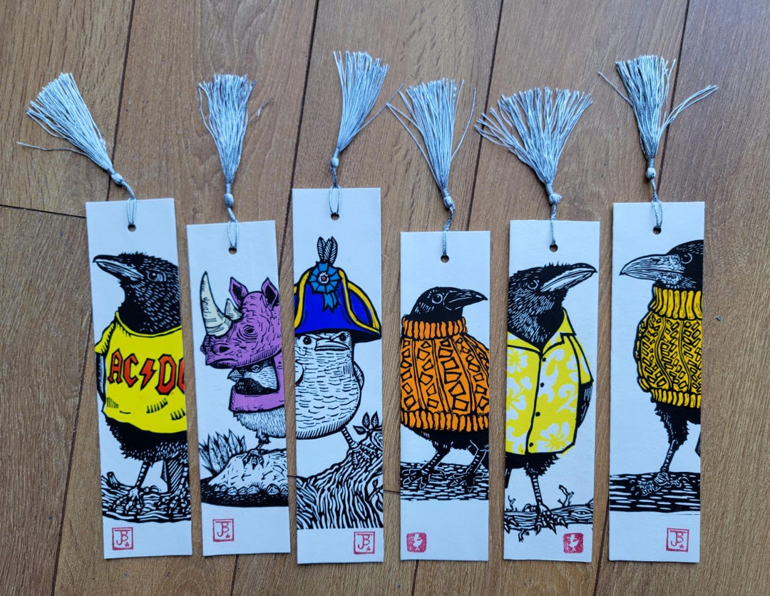 Set 4 - Lino Print Bookmarks - Handmade Original Bird Art Linocut ...