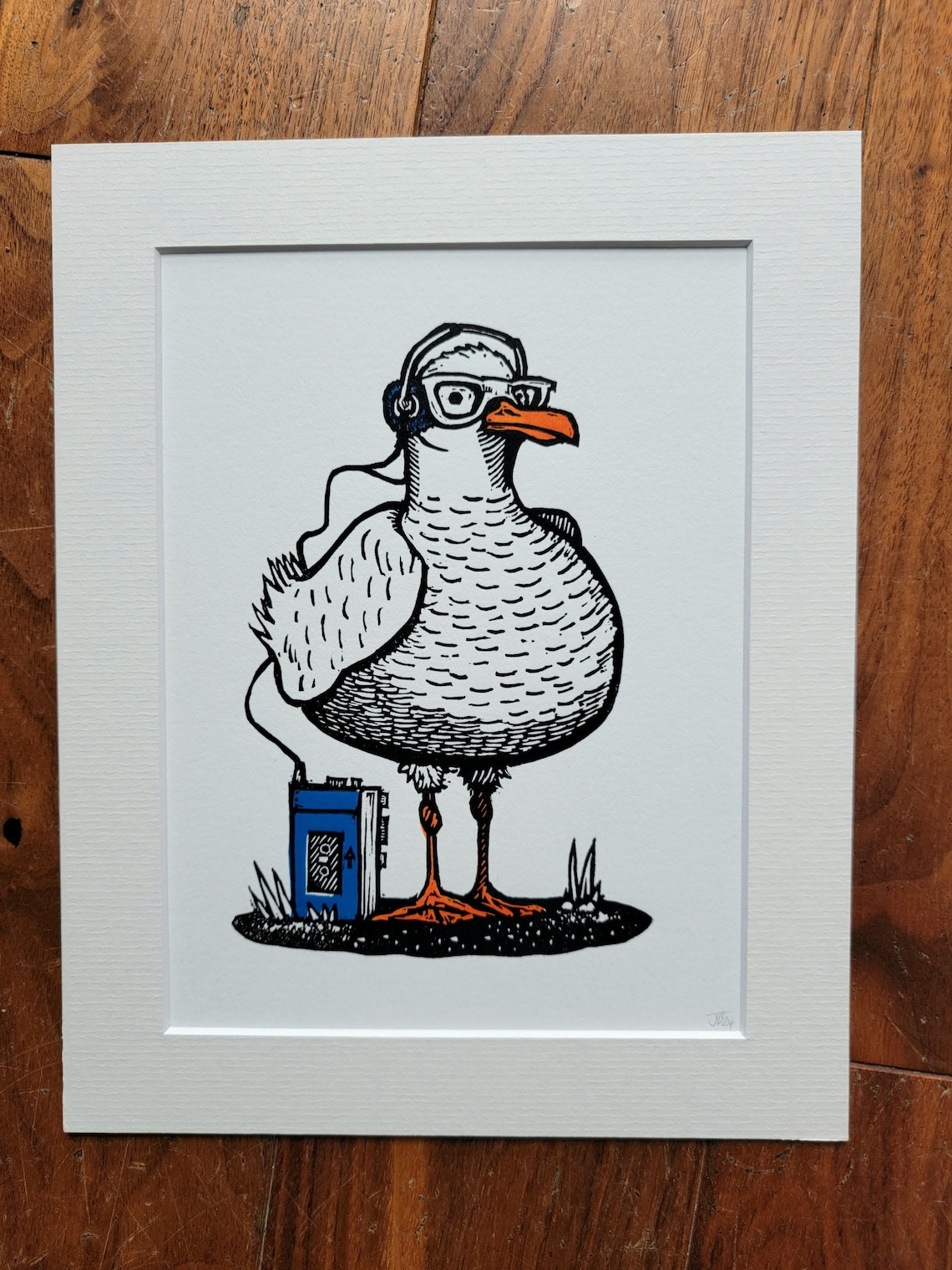 That 80s Gull - Handmade Original Linocut Seagull Bird Art Print - Etsy