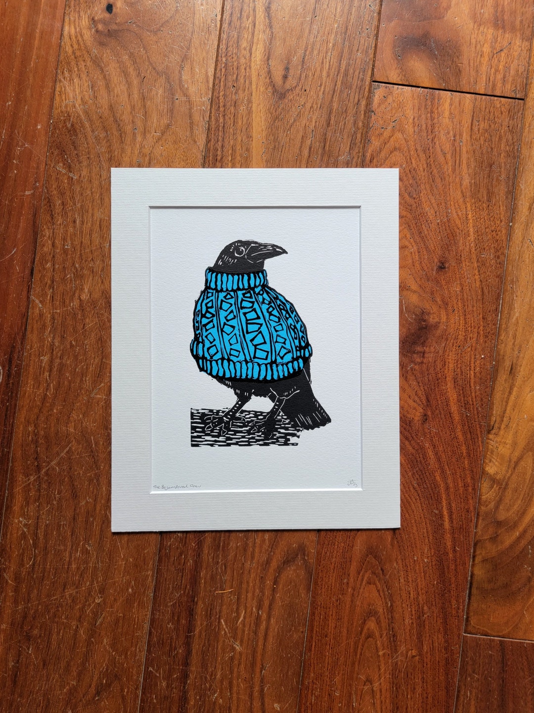 Crow Wearing a Blue Jumper Handmade Linocut Bird Art Print - Etsy