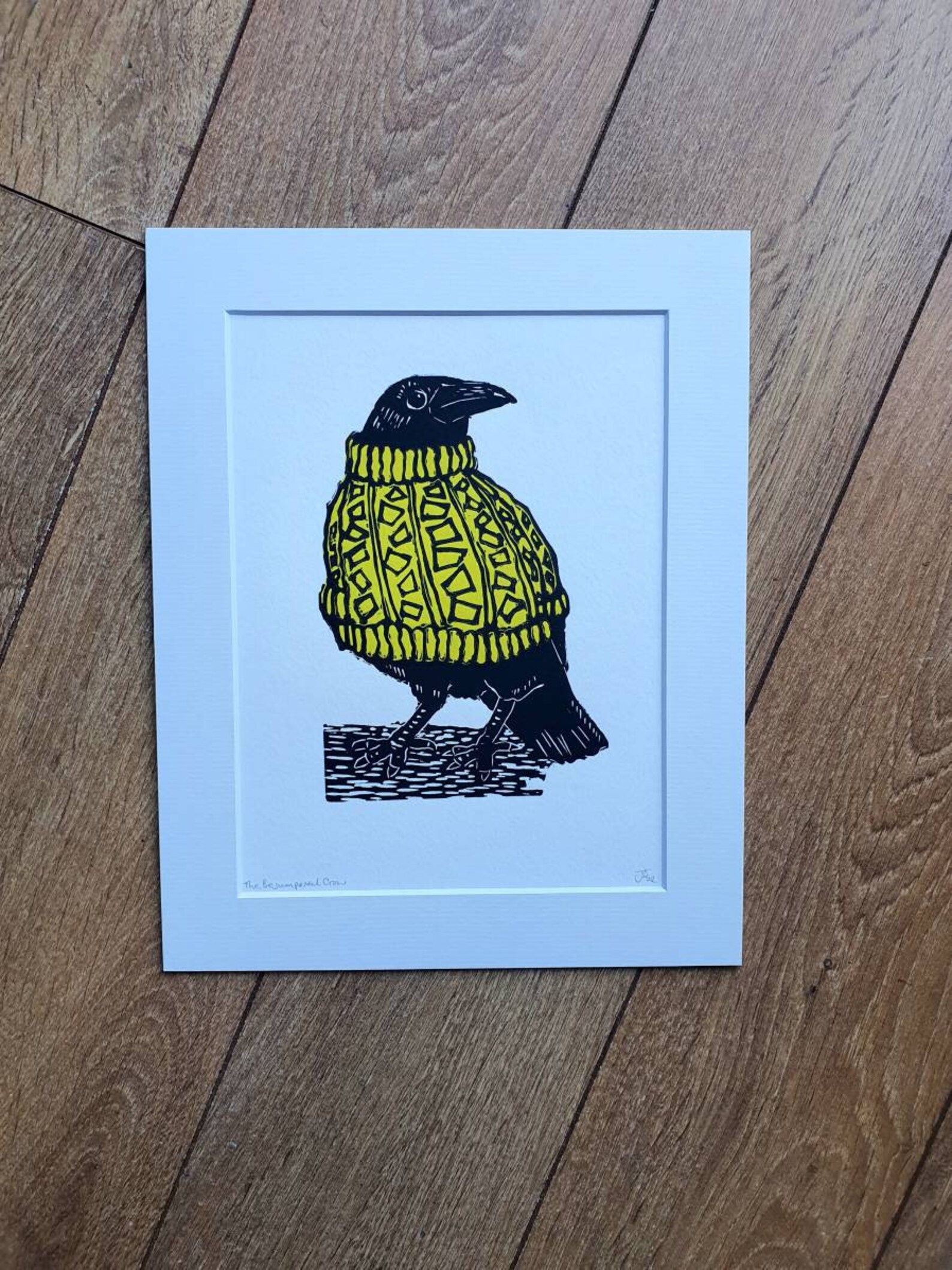 Crow Wearing a Mustard Yellow Jumper Handmade Linocut Bird - Etsy
