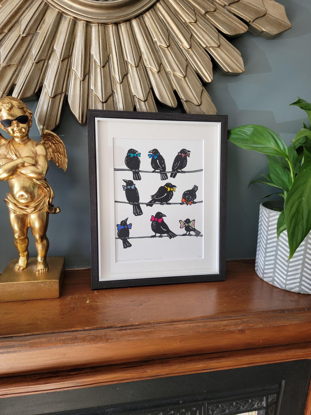 Crows Wearing Bow Ties - Handmade Original Linocut Bird Art Print - Etsy