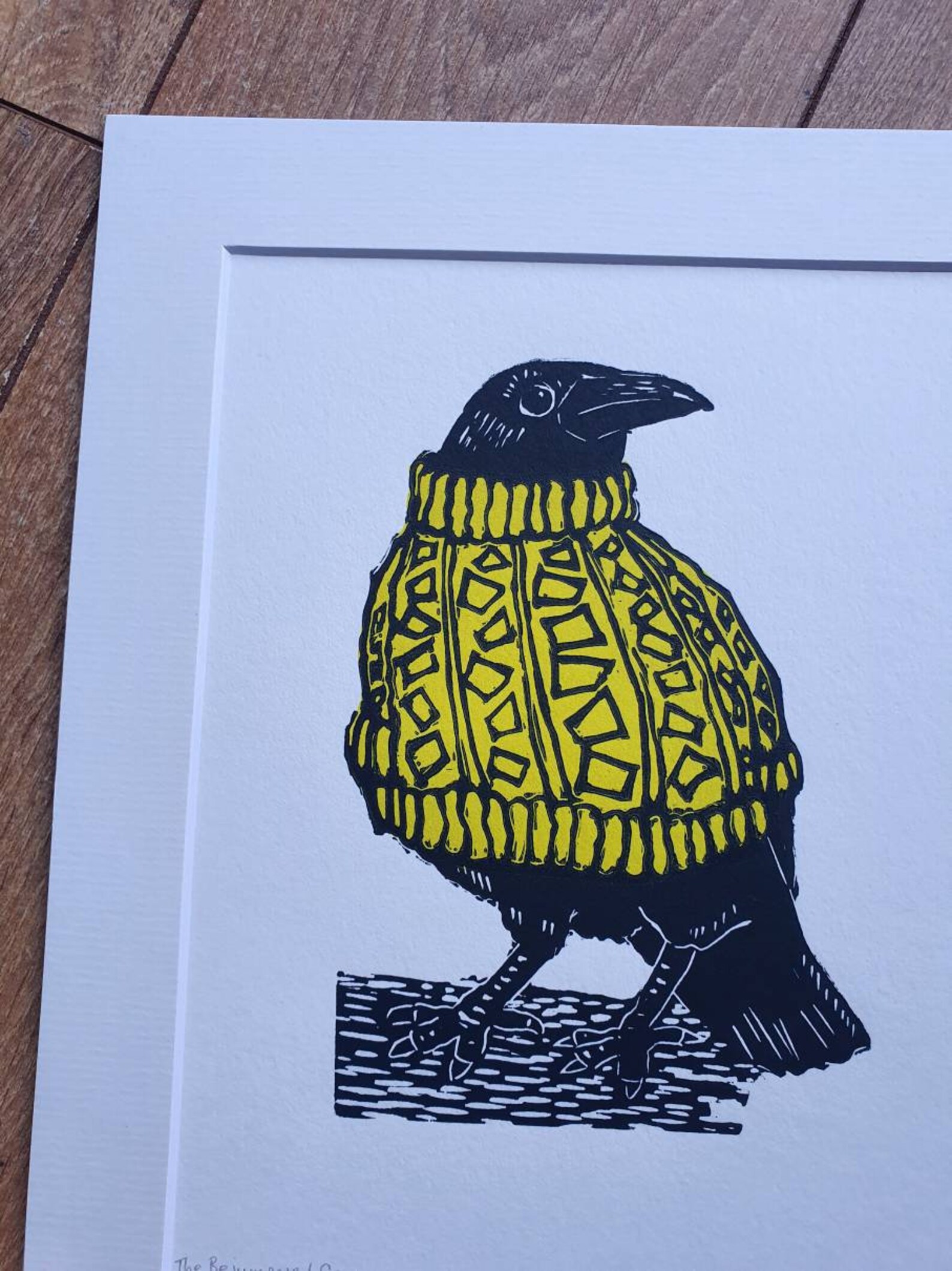 Crow Wearing a Mustard Yellow Jumper Handmade Linocut Bird - Etsy