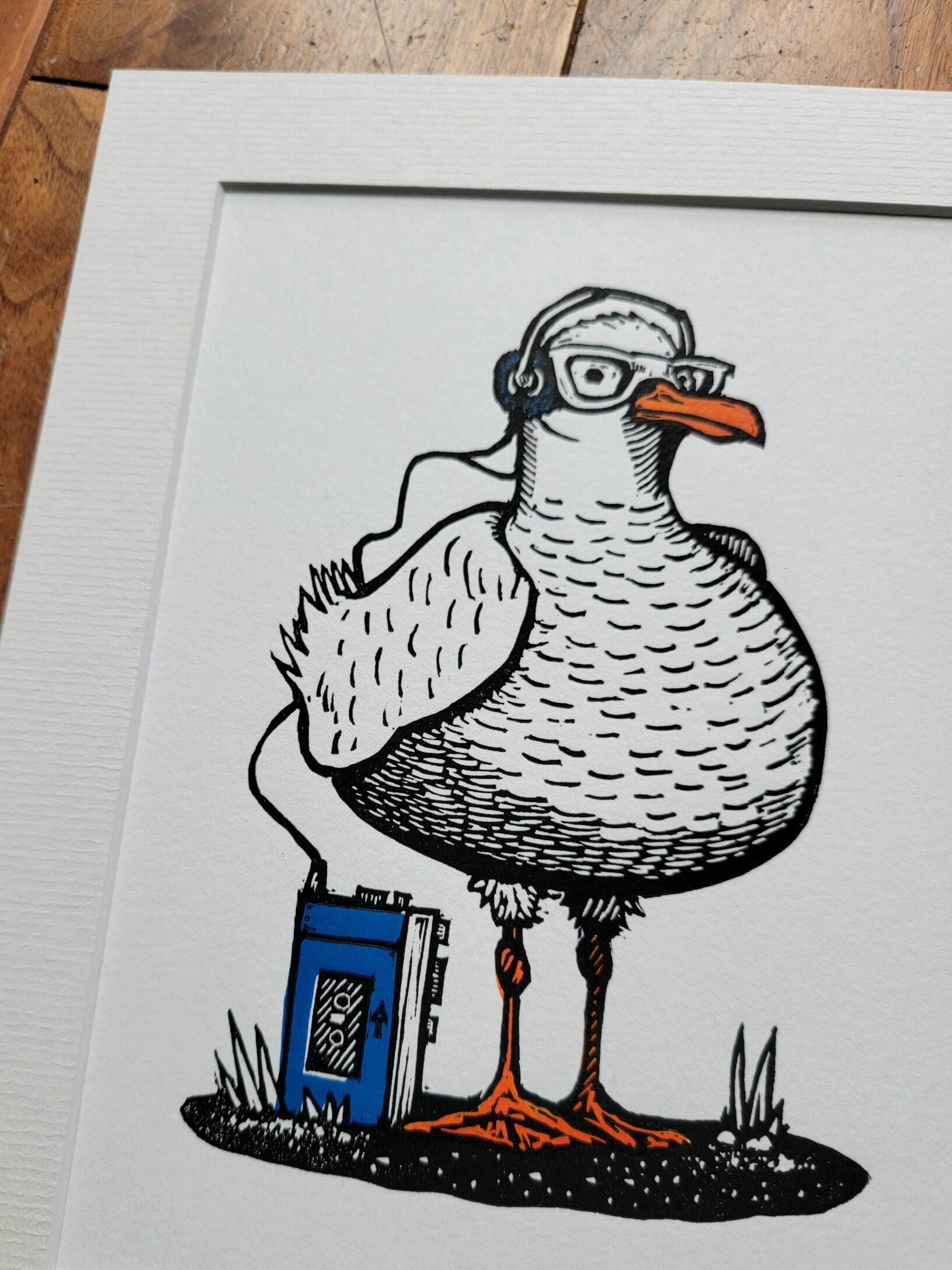 That 80s Gull - Handmade Original Linocut Seagull Bird Art Print - Etsy