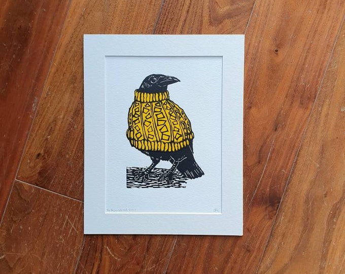 Crow Wearing a Mustard Yellow Jumper Handmade Linocut Bird Art Print - Etsy