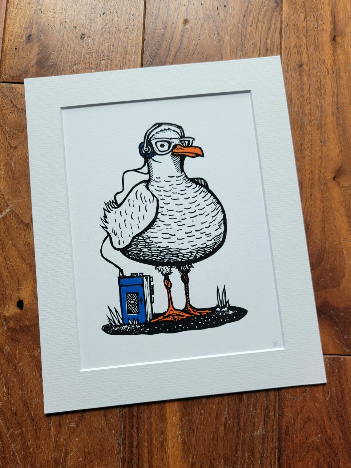 That 80s Gull - Handmade Original Linocut Seagull Bird Art Print - Etsy
