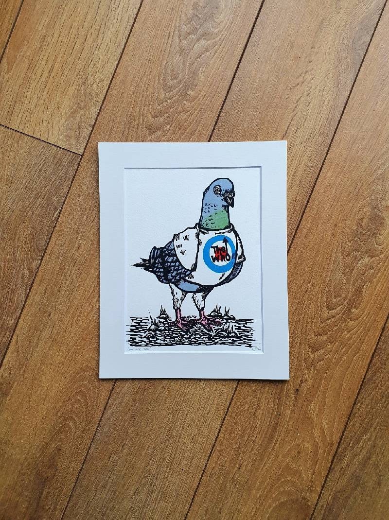 Art & Collectibles Tracksuited Pigeon original linocut bird art print ...