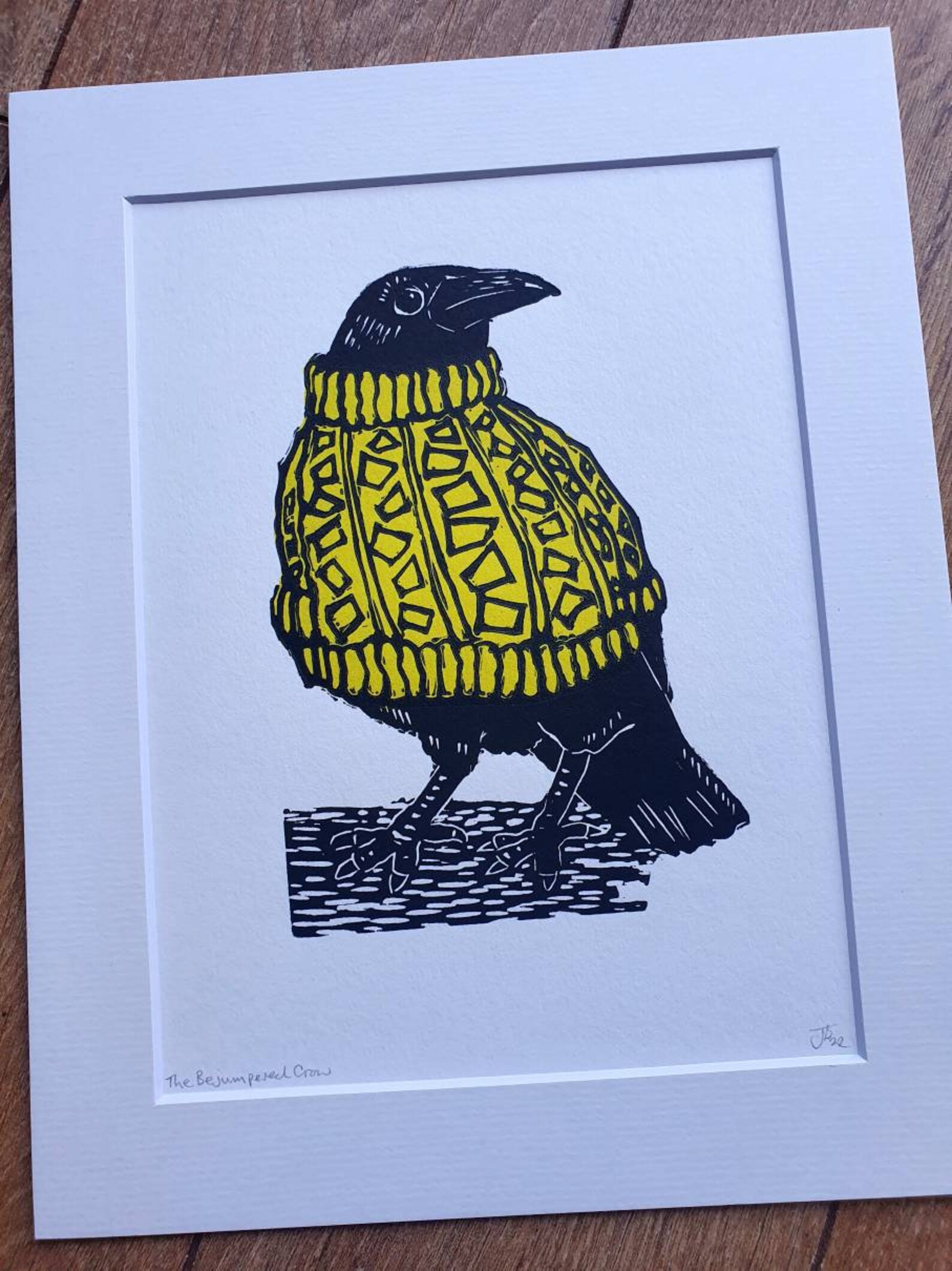 Crow Wearing a Mustard Yellow Jumper Handmade Linocut Bird - Etsy