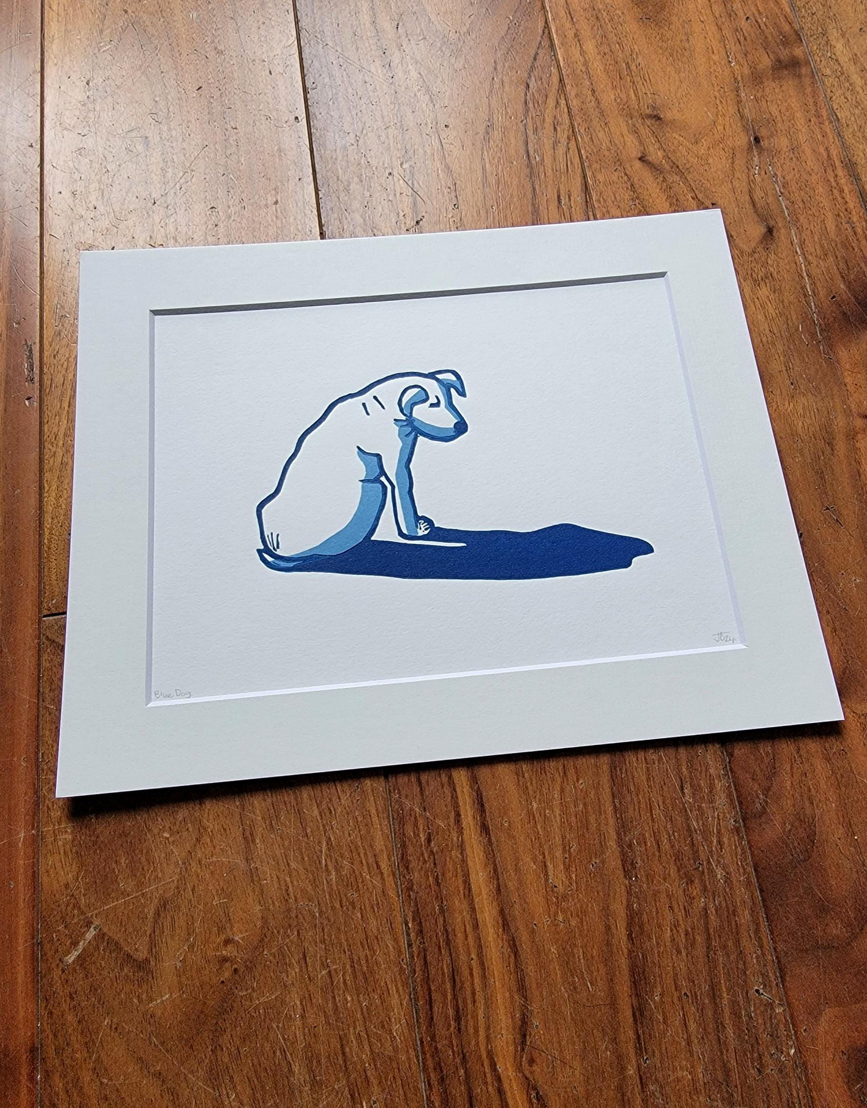 Blue Dog - Original Handmade Linocut Art Dog Print - Etsy