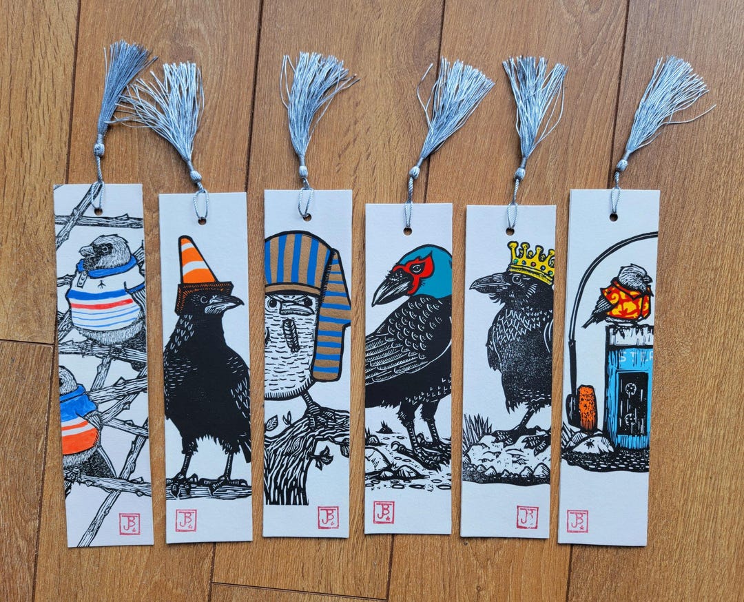 Set 1 - Lino Print Bookmarks - Handmade Original Linocut Bird Art ...
