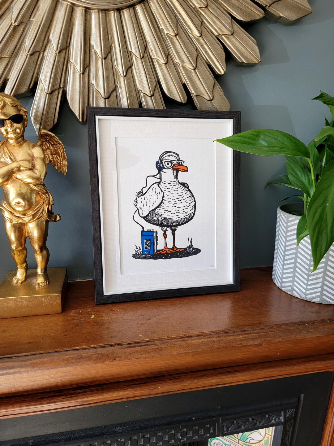 That 80s Gull - Handmade Original Linocut Seagull Bird Art Print - Etsy