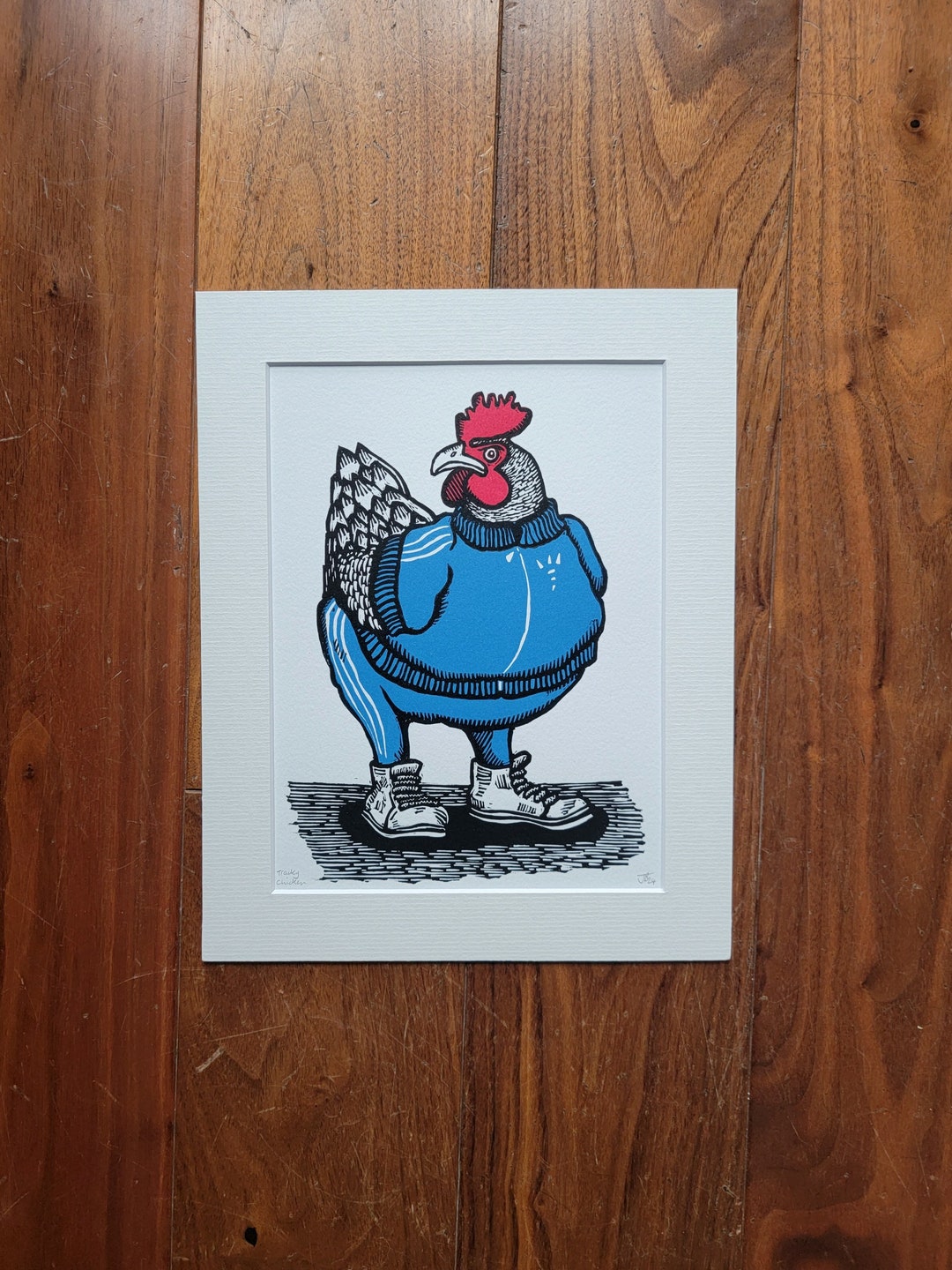 Tracksuited Chicken - Handmade Linocut Bird Art Print - Etsy